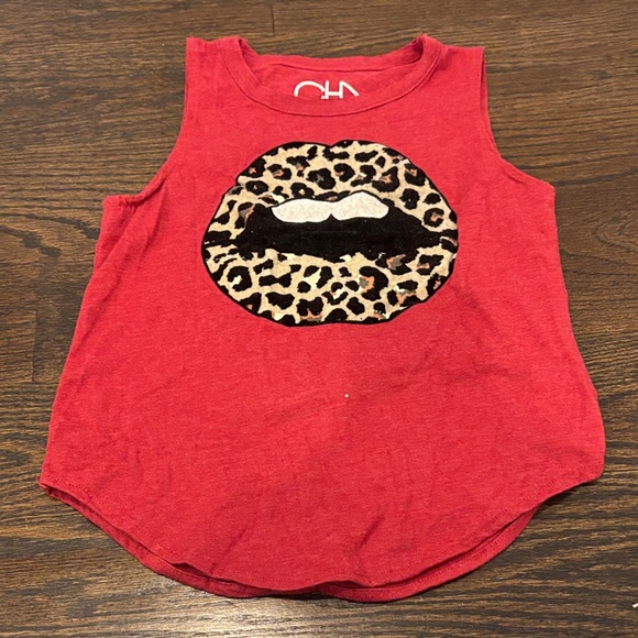 Chaser | Shirts & Tops | Chaser Girls Red Tank Top With Leopard Lips ...